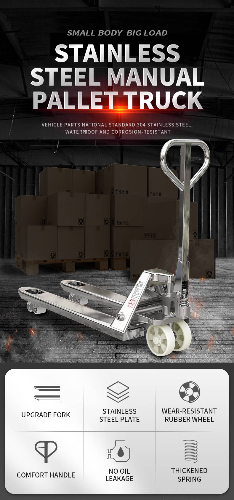 Stainless Steel Manual Hydraulic Pallet Jack - HUGO